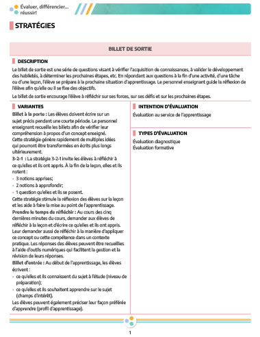 Bienvenue - Évaluer, différencier, réussir!